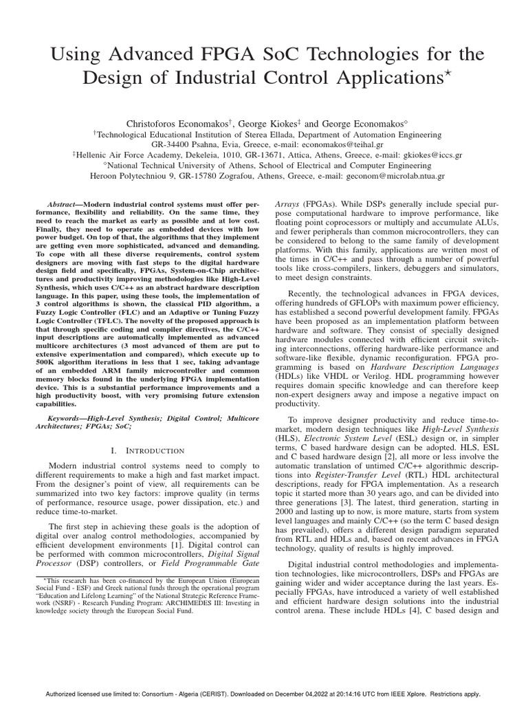 Using Advanced FPGA SoC Technologies For The Design of Industrial Control Applications | PDF ...
