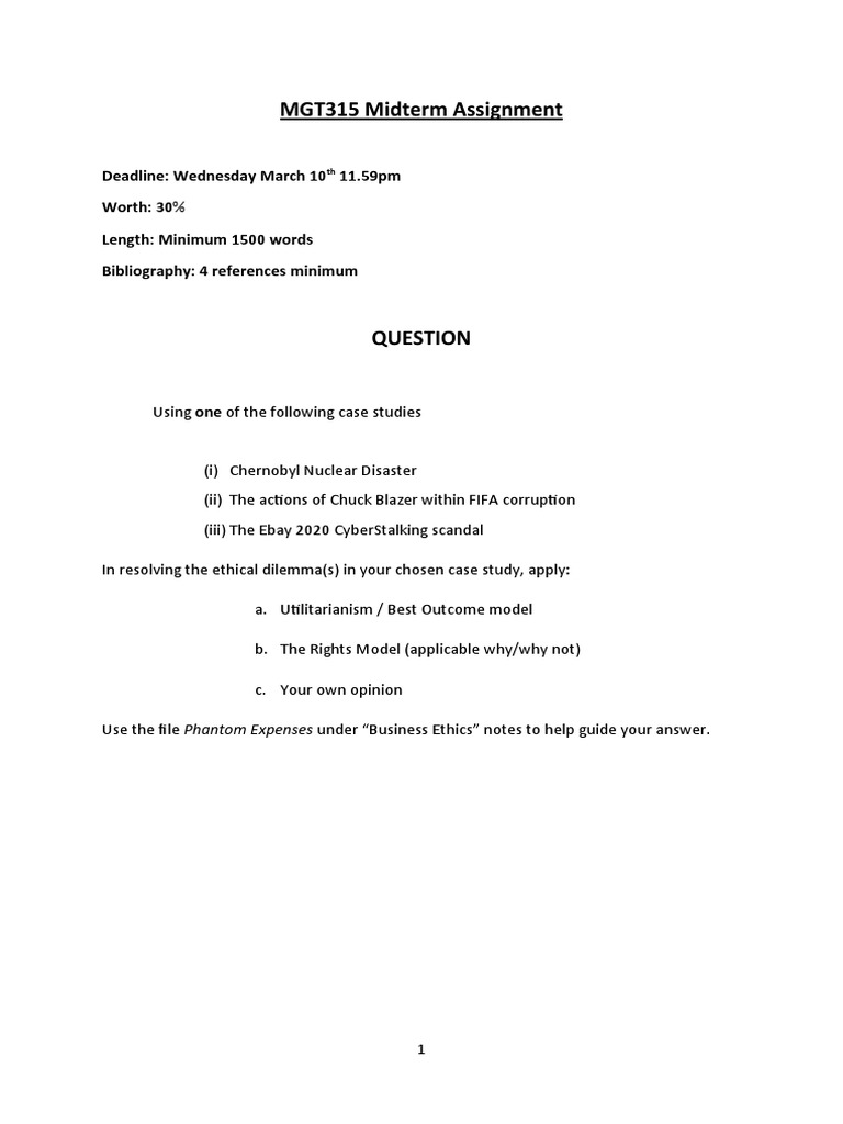 Dr. Marie Ryan MGT315 Midterm Assignment | PDF | Bibliography | Critical Thinking