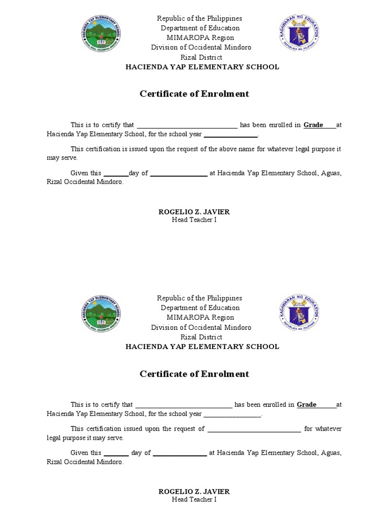 Certificate of Enrollment | PDF