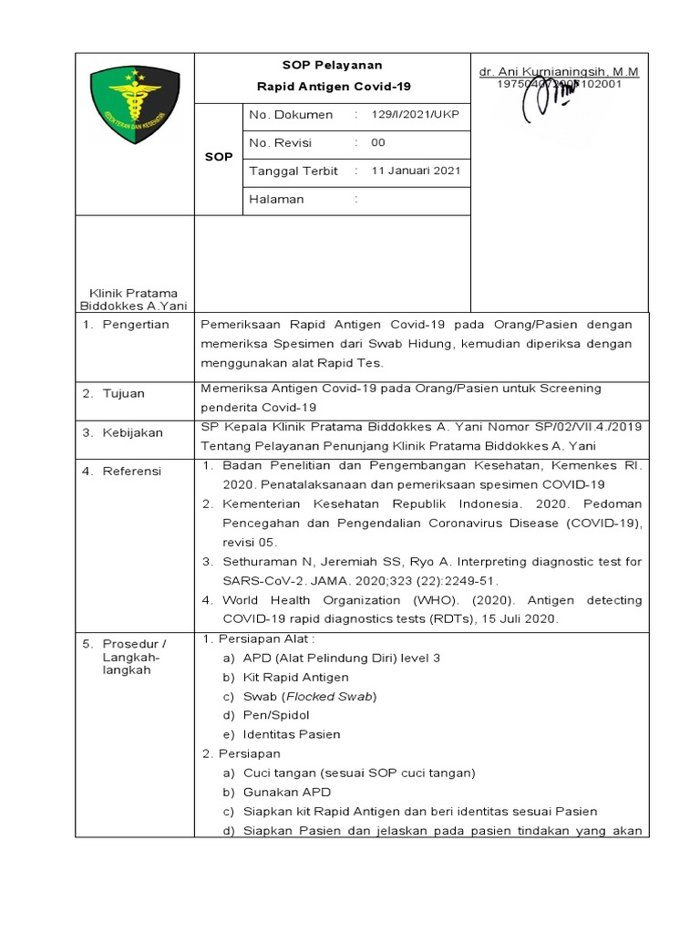 SOP Pengambilan Swab Antigen | PDF