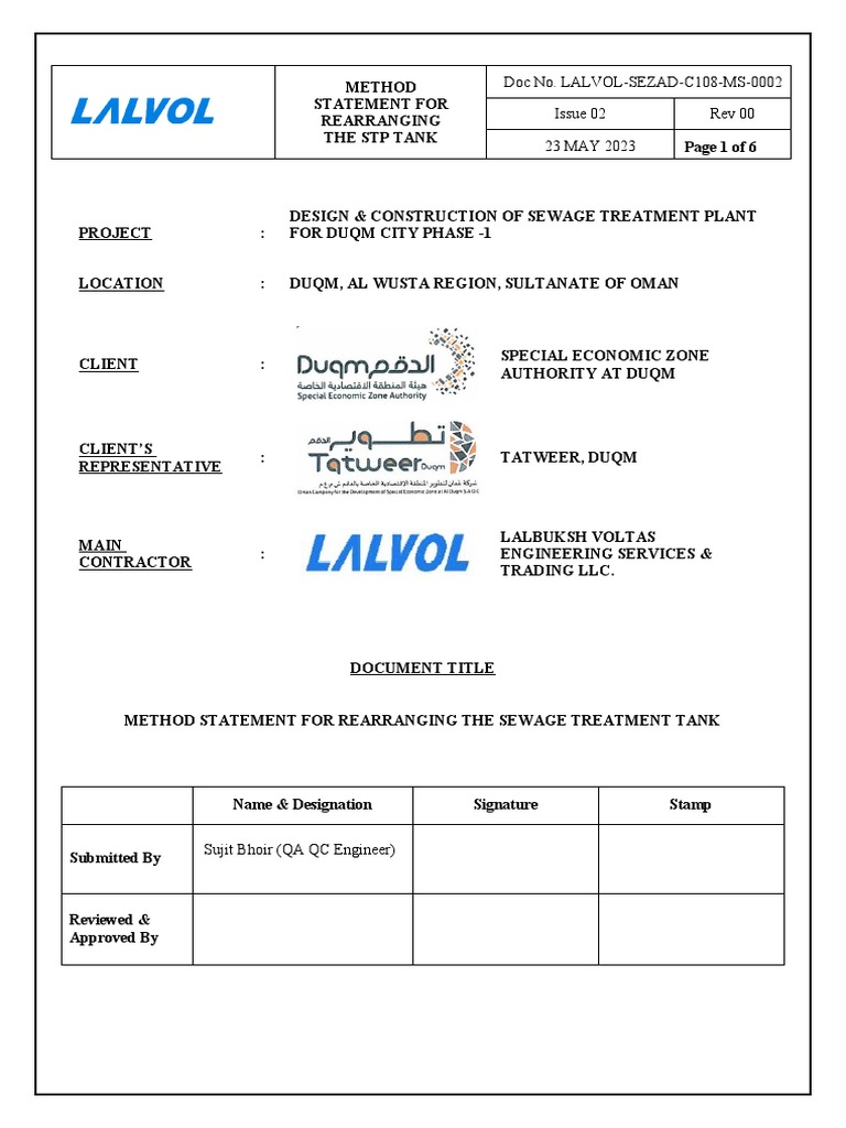 2.method of Statement - Rearranging The STP Tank | PDF | Personal ...