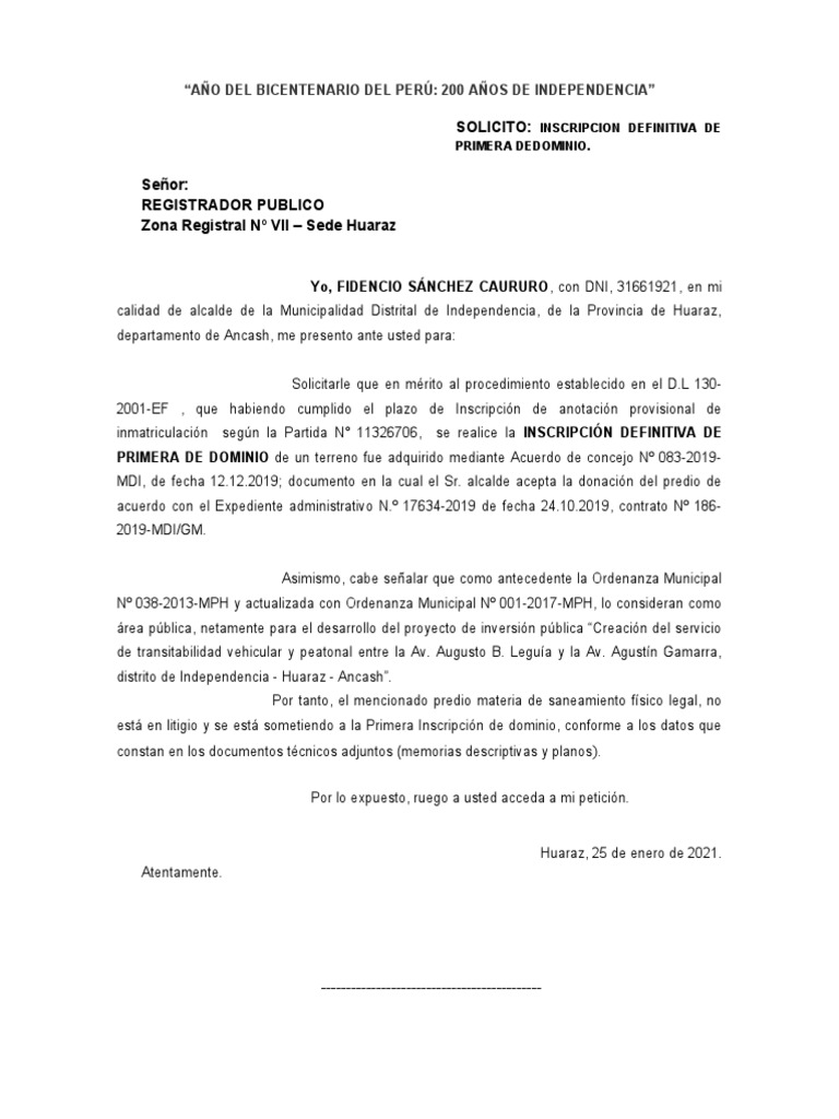 Solicitud A Sunarp Definitiva | PDF