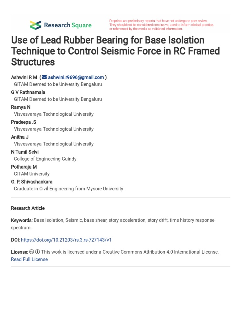 Use of Lead Rubber Bearing For Base Isolation Tech | PDF | Earthquake Engineering | Earthquakes