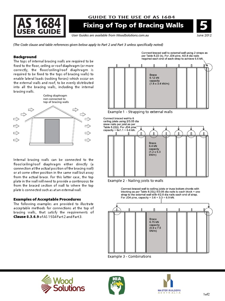 AS 1684 User Guide 5 - Fixing of top of bracing walls | PDF | Roof | Wall