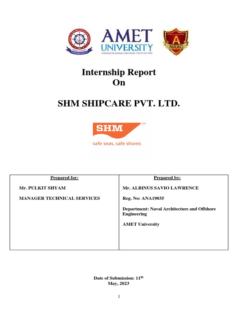 Internship Report Ana19003 SHM | PDF | Safety | Equipment