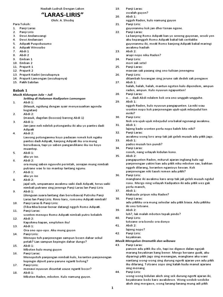 Naskah Ludruk Laras-Liris Karya Ahmad Shodiq | PDF