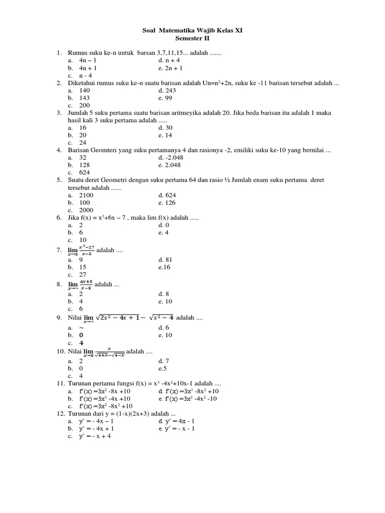 Soal Matematika Wajib Kelas XI | PDF