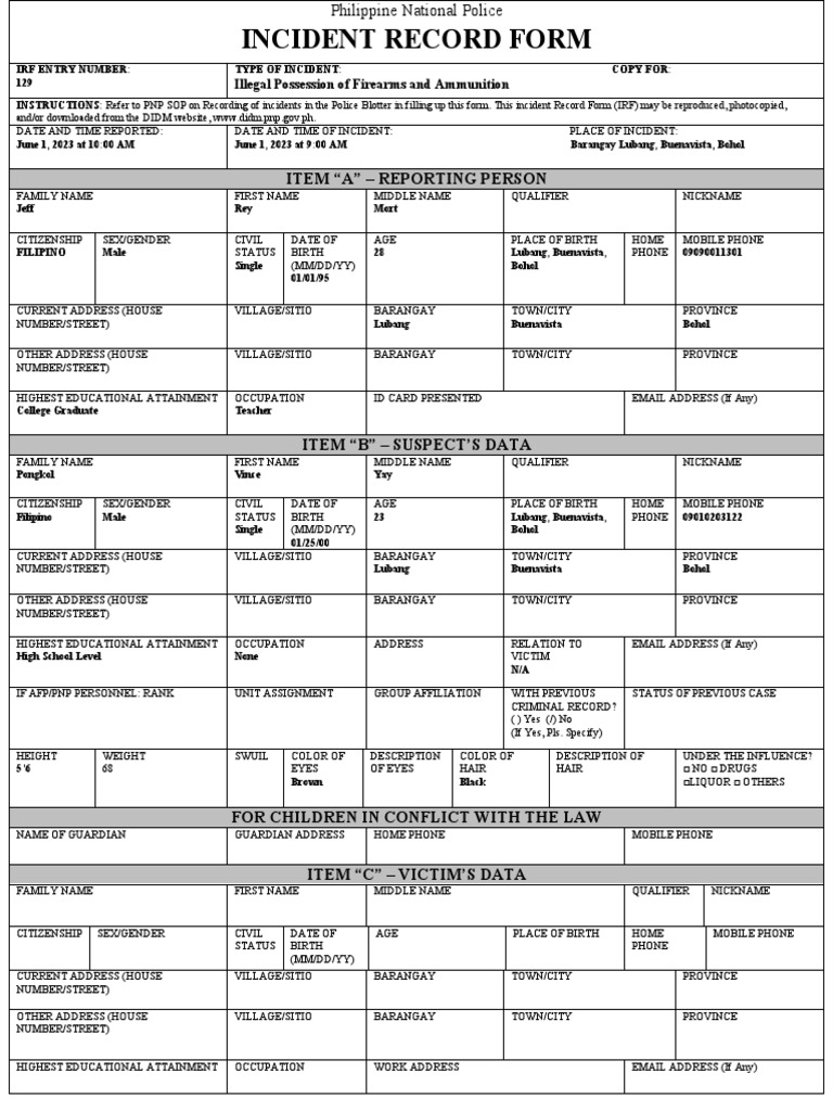 Ador Incident Form | PDF | Criminal Law | National Security