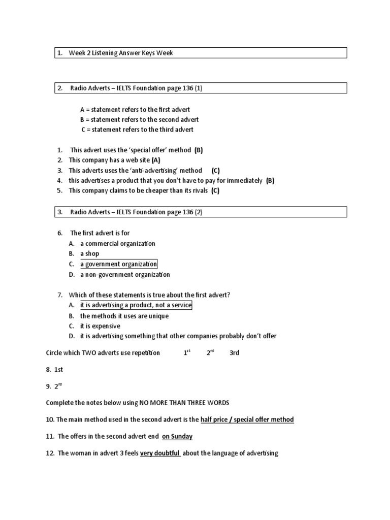 2listeninganswerkeys - Radio Adverts - A Career or A Job - Food and ...