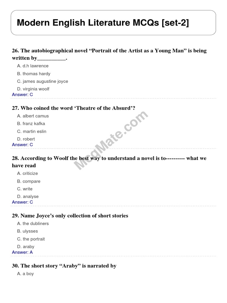 Modern English Literature Solved MCQs (Set-2) | PDF | James Joyce