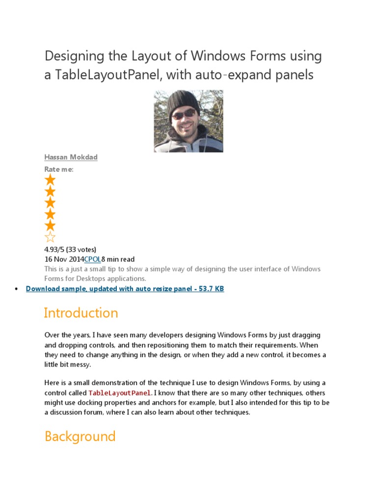 Designing The Layout Of Windows Forms Using A Tablelayoutpanel Pdf Page Layout System Software