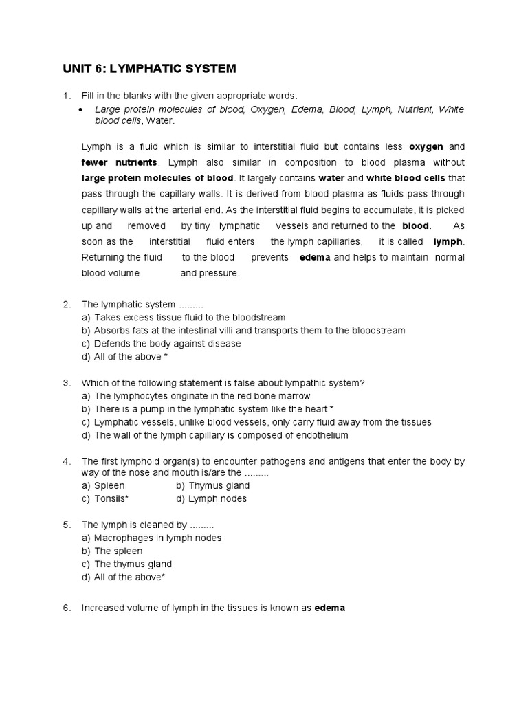Lympathic, Immune, Respiratory and Digestive Systems Homework (Key) | PDF | Lymphatic System ...