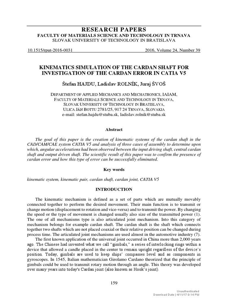 Kinematics Simulation of The Cardan Shaft For Inve | PDF | Rotation ...