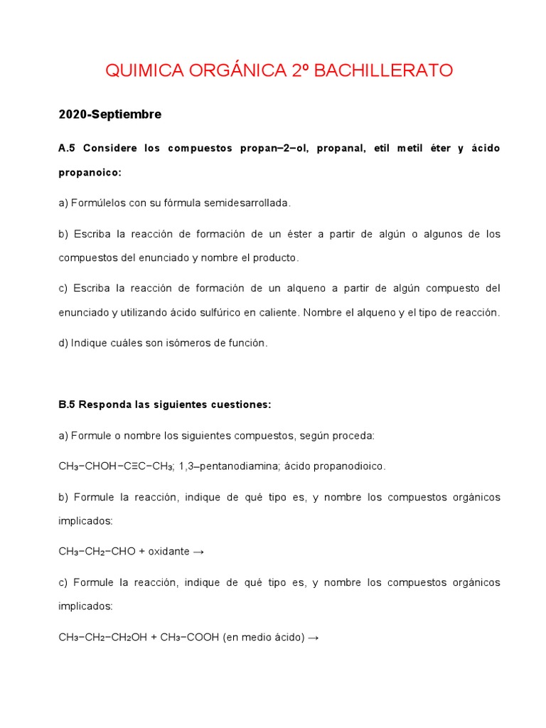 Ejercicios Reacciones Quimica Organica 2º Bach Descargar Gratis Pdf