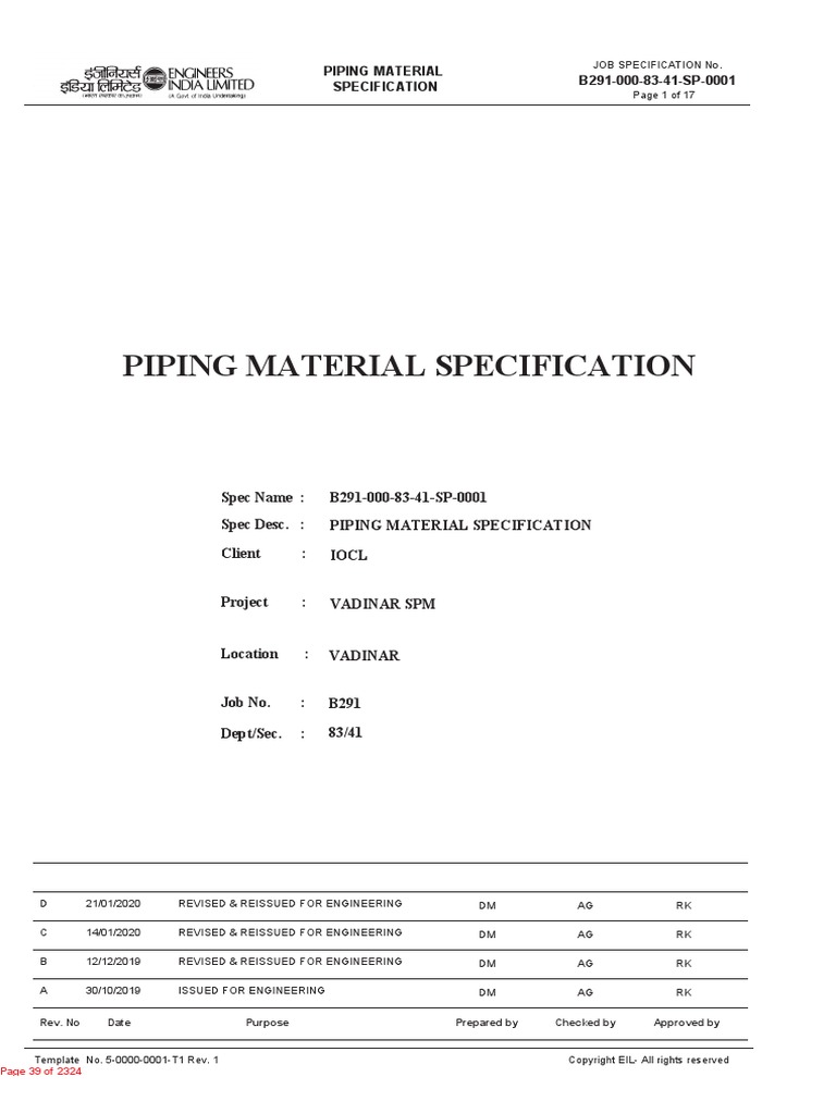 b291 000-83-41 Sp 0001 Piping Material Specification | PDF | Pipe (Fluid Conveyance ...