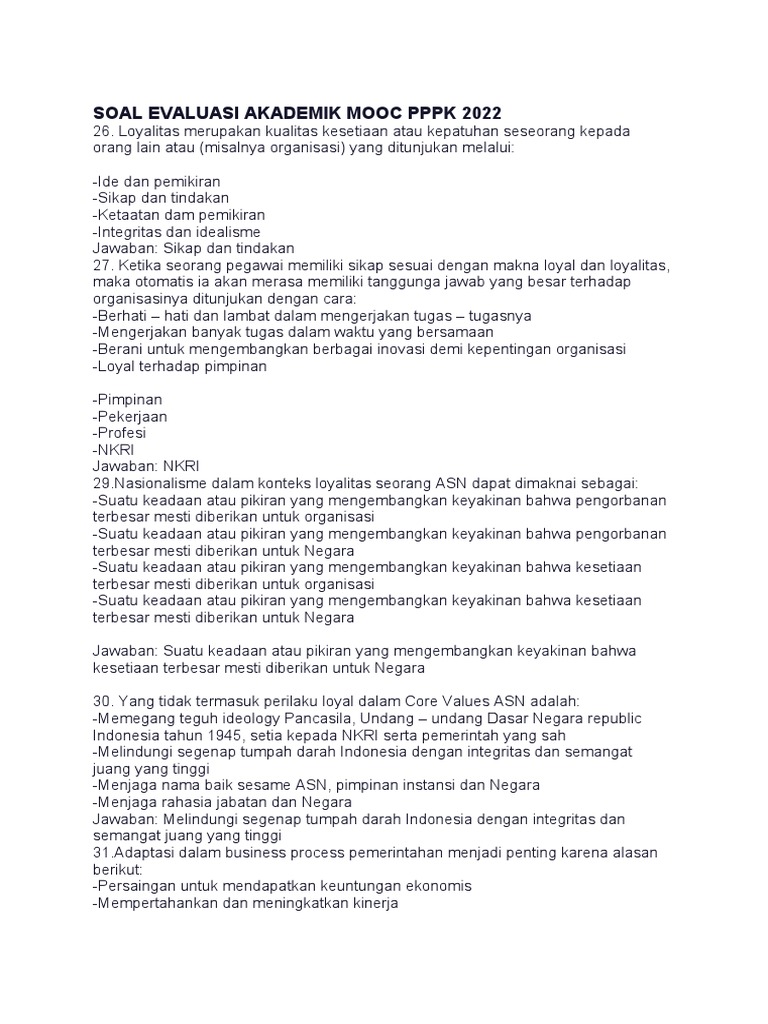 Soal Evaluasi Akademik Mooc PPPK 2022 | PDF