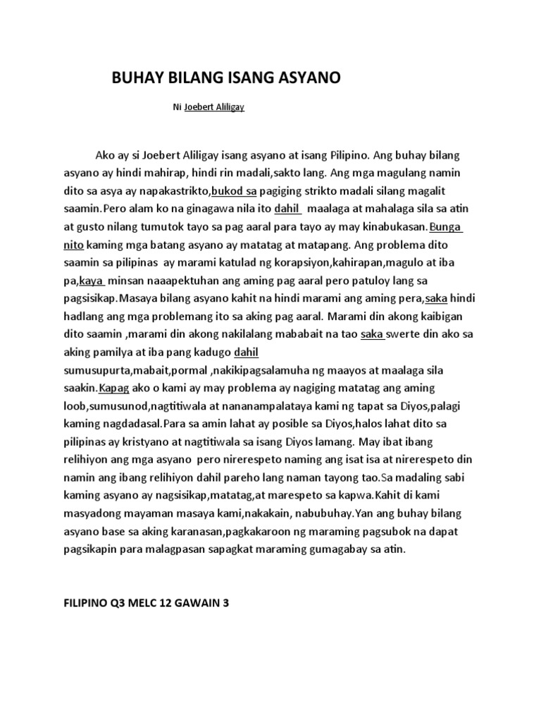 BUHAY BILANG ISANG ASYANO | PDF