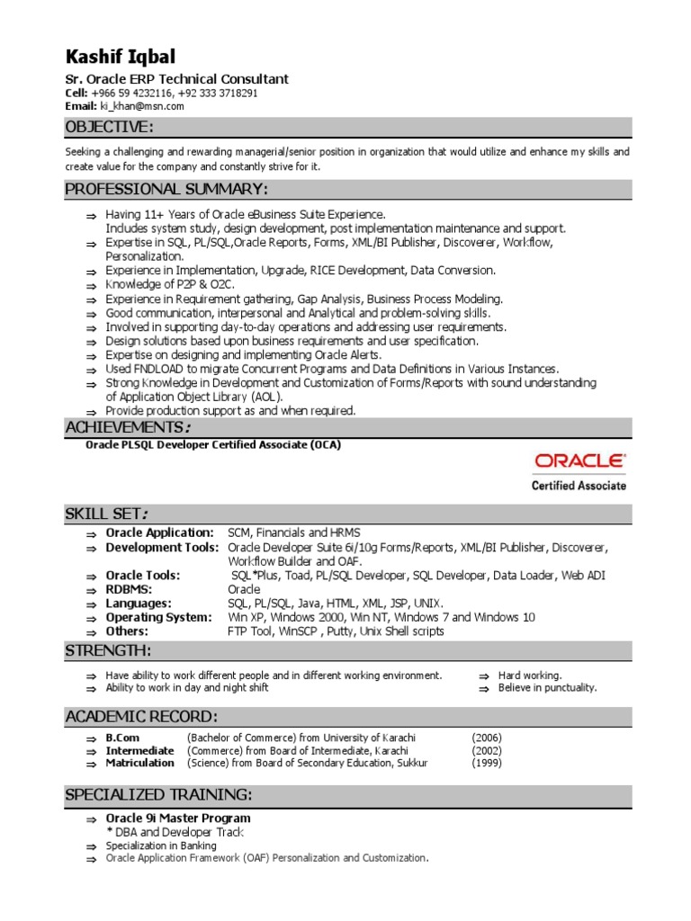 Kashif Iqbal Pdf Oracle Corporation Enterprise Resource Planning