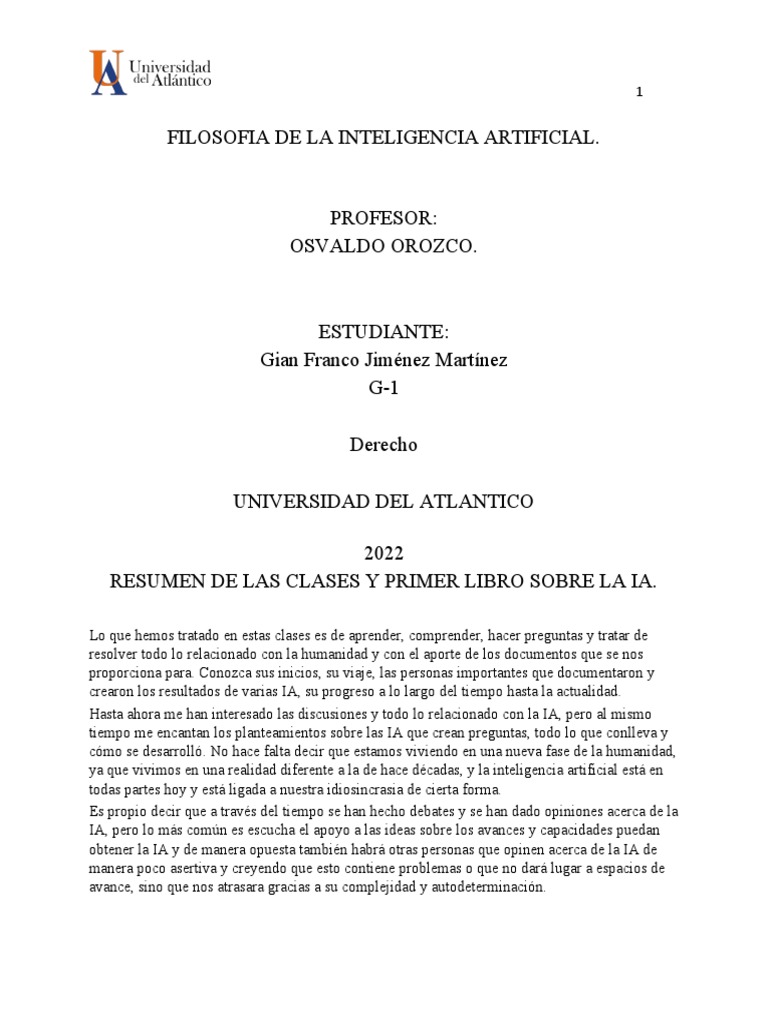 Filosofia de La Inteligencia Artificial | PDF | Inteligencia artificial | Inteligencia (IA) y ...