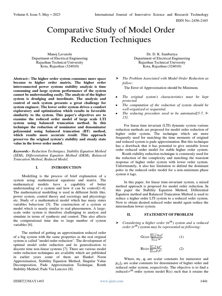 Comparative Study of Model Order Reduction Techniques | PDF | Matrix (Mathematics ...