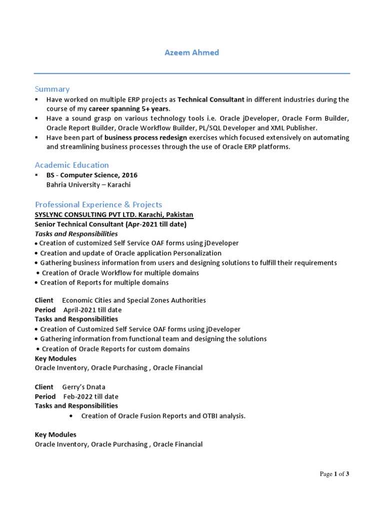 Syslync - Azeem Ahmed Profile | PDF