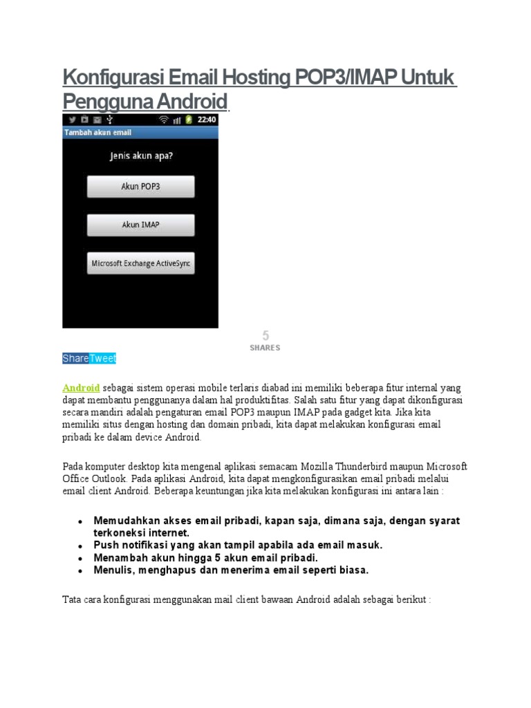 Konfigurasi Email Hosting POP3-IMAP Untuk Pengguna Android | PDF