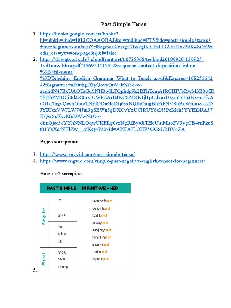 Past Simple Tense Resources | PDF