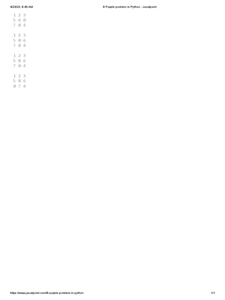 8 Puzzle Problem In Python Javatpoint Pdf 0785