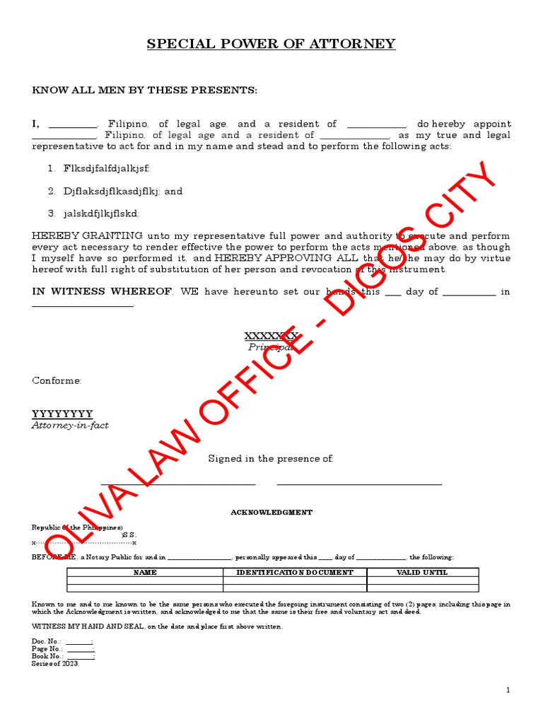 Sample Special Power of Attorney | PDF | Power Of Attorney | Justice