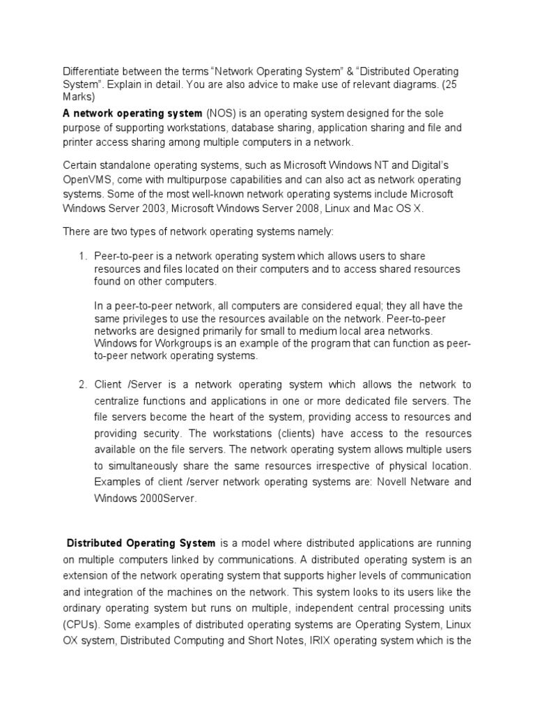 Network Os And Distributed Os Pdf Operating System Computer Network 