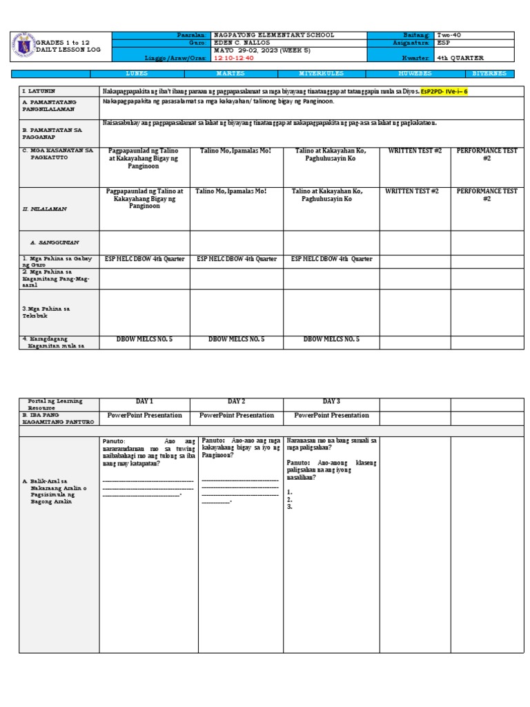 Esp DLL Q4 Week-5 | PDF
