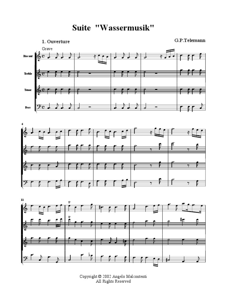 Telemann Water Musik 4 Recorders 4 | PDF