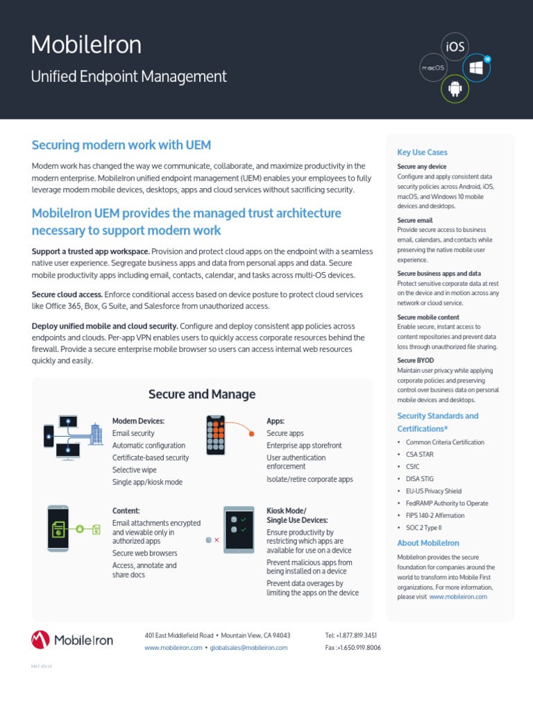 MobileIron-UEM Datasheet EN US v1 | PDF