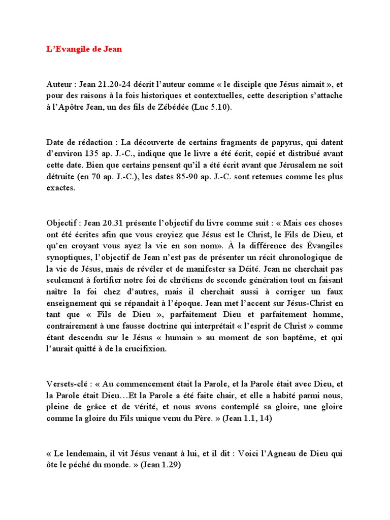 L'Évangile de Jean : Déité et Foi | PDF | Évangile selon Jean | Jésus