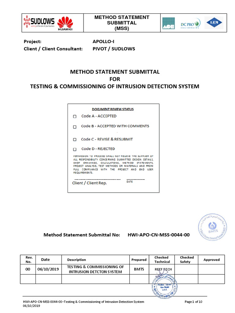 Intrusion Detection System Method Statement | PDF | Programmable Logic Controller | Power Supply