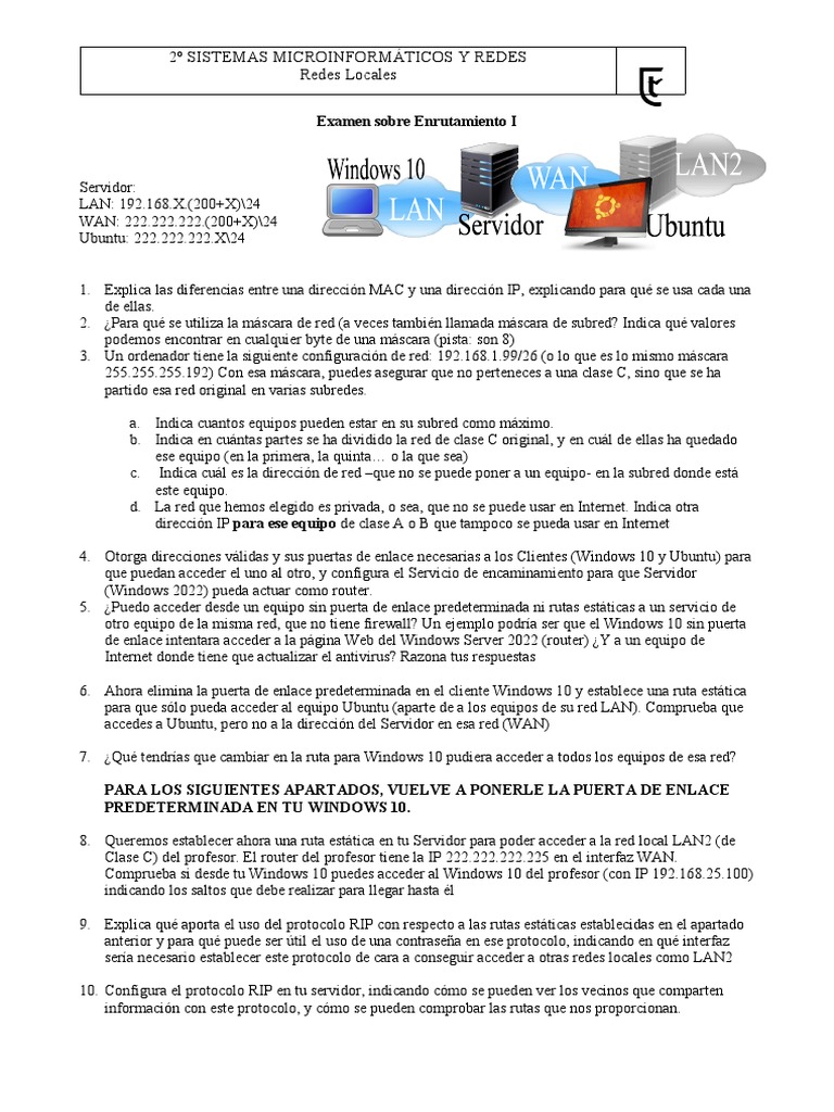 Examen Enrutamiento I | PDF | Enrutador (Computación) | Dirección IP