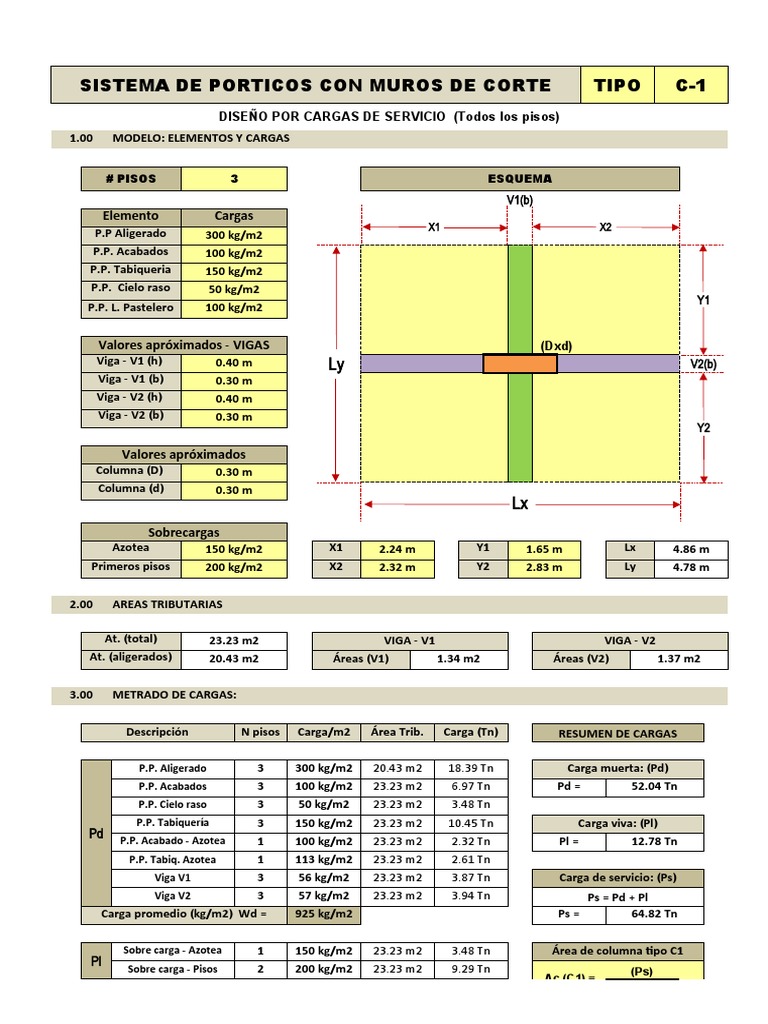Columnas - c1, c2, c3, c4 - S. Con Muros de Corte | PDF | Ingeniería estructural | Ingeniería de ...