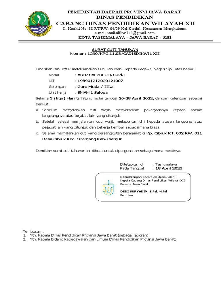 1290 Surat Keterangan Cuti Asep Saepuloh | PDF