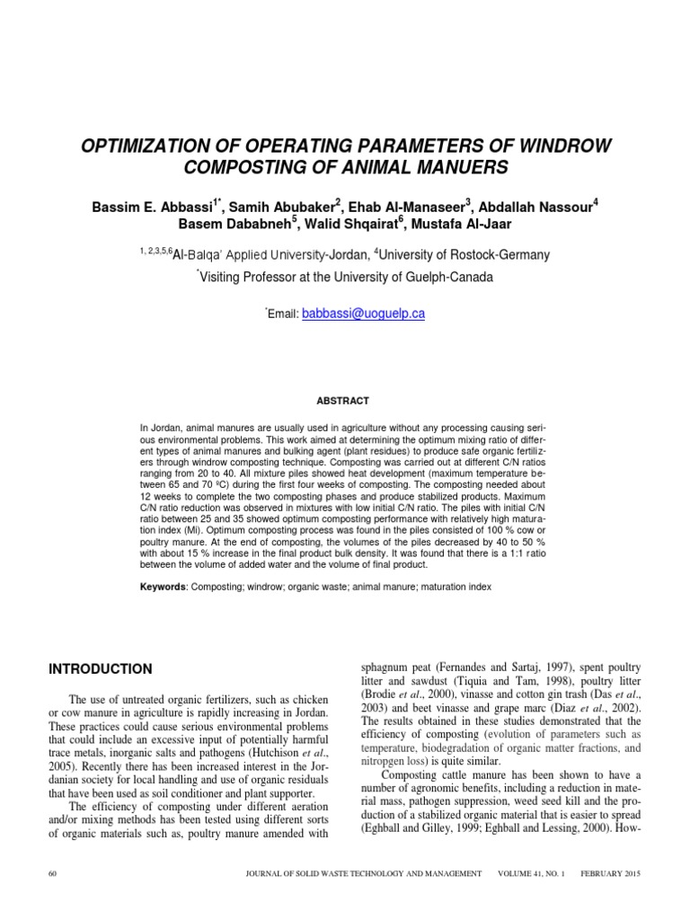Optimization of Operating Parameters of Windrow Composting of Animal Manuers | PDF | Compost ...