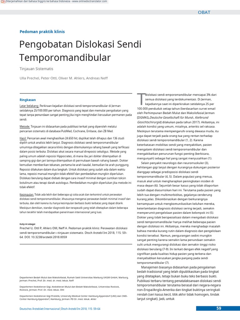 The Treatment Of Temporomandibular Joint Dislocation En Id Pdf