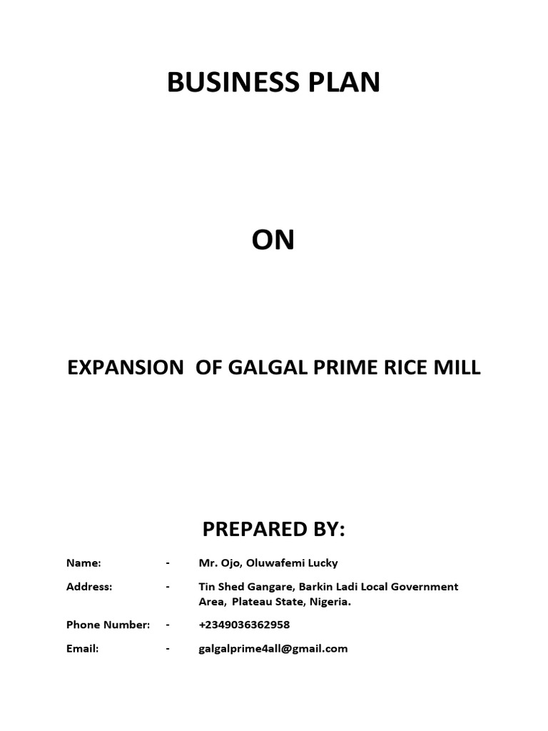 Expansion Plan for Galgal Prime Rice Mill | PDF | Rice | Supermarket