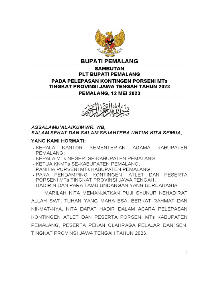 Sambutan Pelepasan Kontingen | PDF