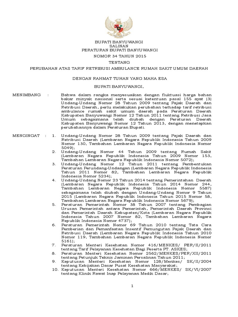Perbup Perubahan Tarif Retribusi Ambulance34 | PDF