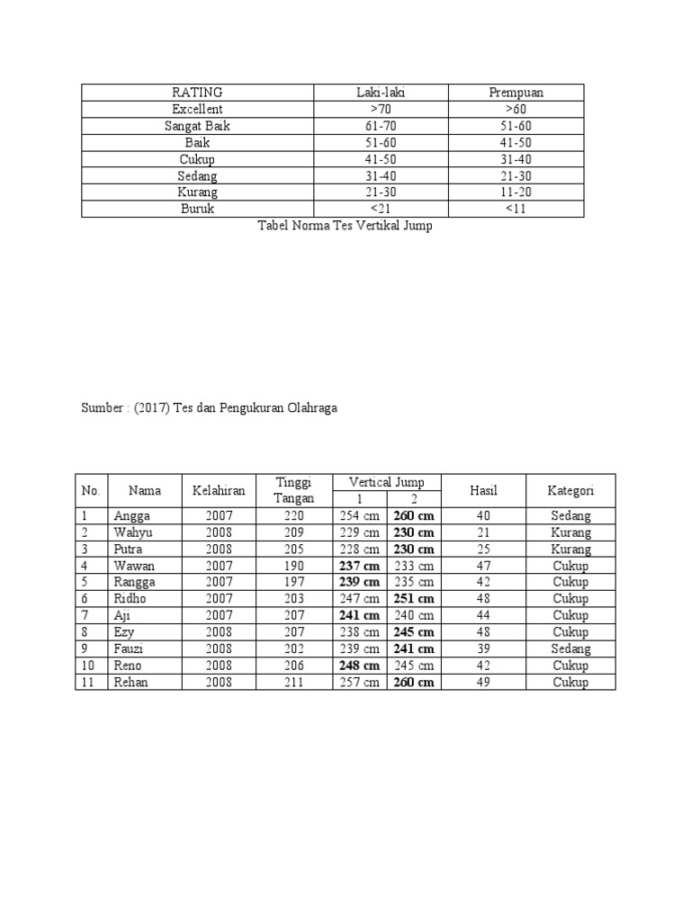 Norma Tes Vertikal Jump Sendeee | PDF