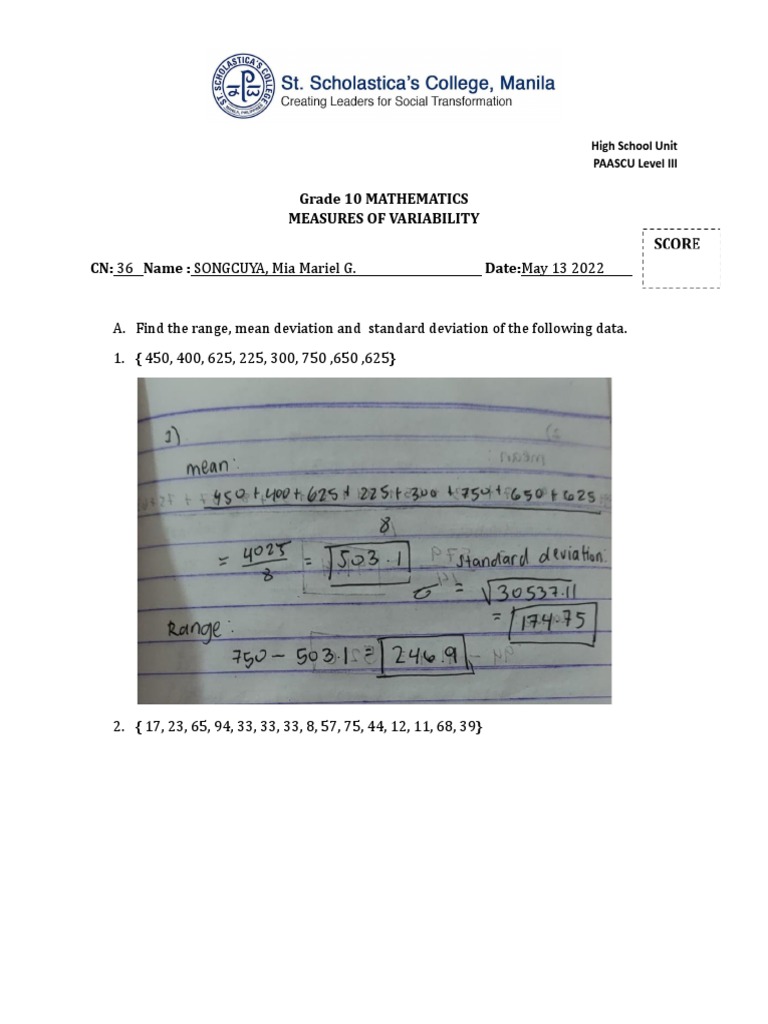 Quiz On Measures of Variability | PDF