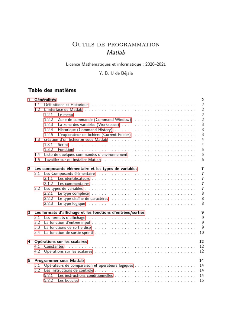 Cours Matlab | PDF | Structure de contrôle | Variable (informatique)