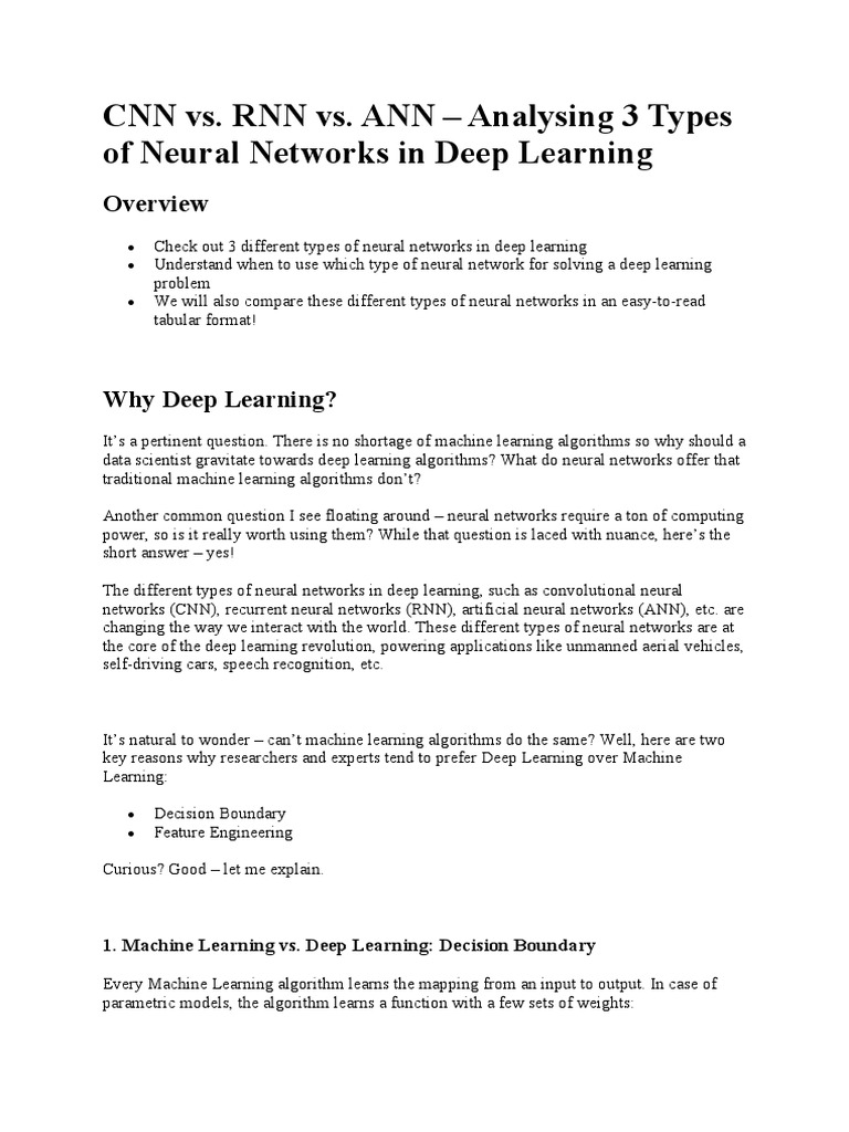 CNN vs. RNN vs. ANN - Analysing 3 Types of Neural Networks in Deep ...