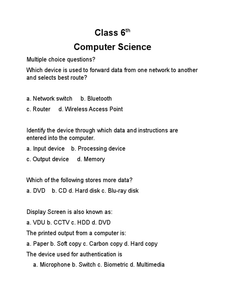 Computer Science 6th Class | Download Free PDF | Computer Memory | Computer File