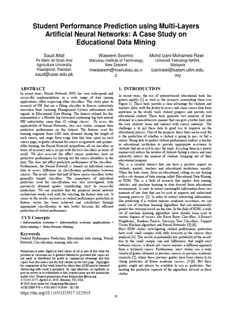 Student Performance Prediction Using Multi-Layers Artificial Neural Networks A Case Study On ...