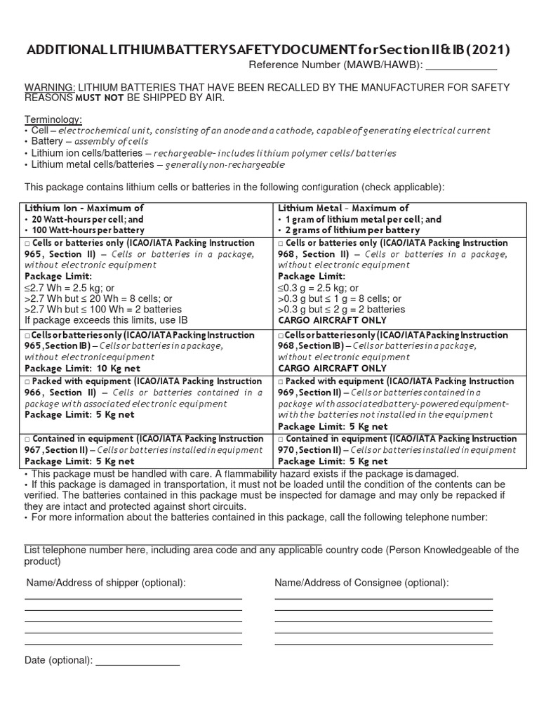 Additional Lithium Battery Safety Document 2021 | PDF | Lithium Ion ...